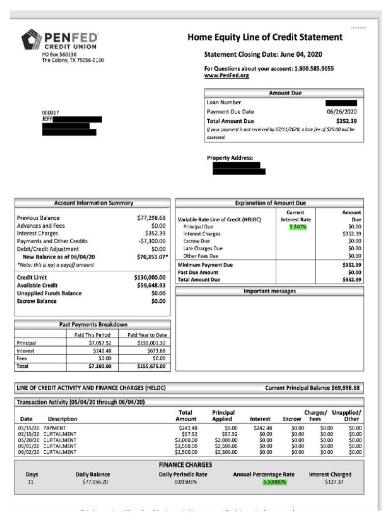 Equity Line of Credit Bank Statement | PDF