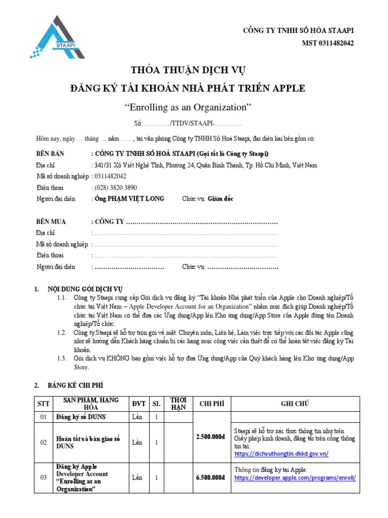 Apple-Duns-Bao-Gia-Dang-Ky-Dich-Vu-Apple-Account-082020 | PDF
