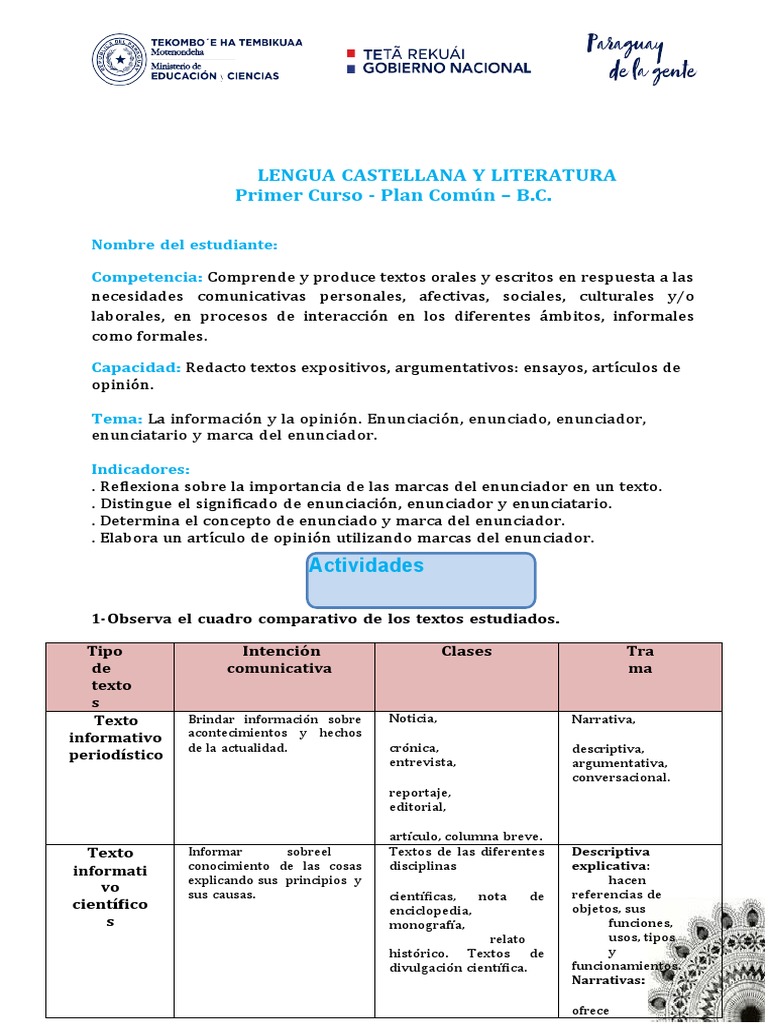 1°año - La Información y La Opinión. | PDF | Verbo | Lingüística