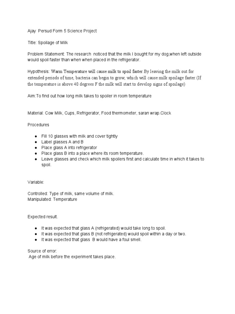 Warm Temperature Will Cause Milk To Spoil Faster | PDF | Milk | Food ...