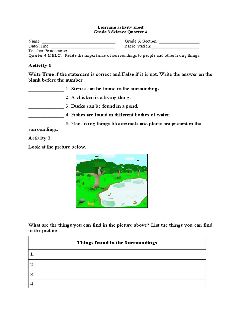 Activity 1: Learning Activity Sheet Grade 3 Science Quarter 4 | PDF ...