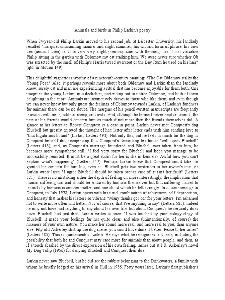 Animals and Birds in Philip Larkin | PDF