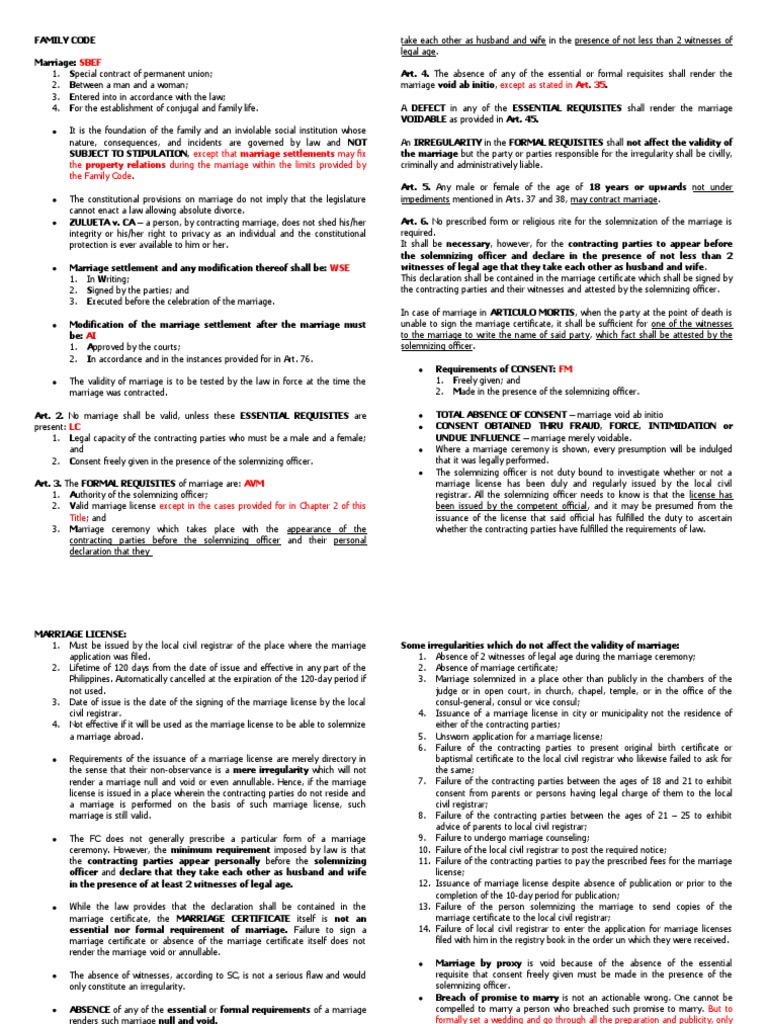 Family Code 1 | PDF | Marriage License | Marriage