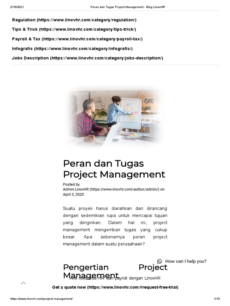 Materi 4 - Peran Dan Tugas Project Management (MPSI) | PDF