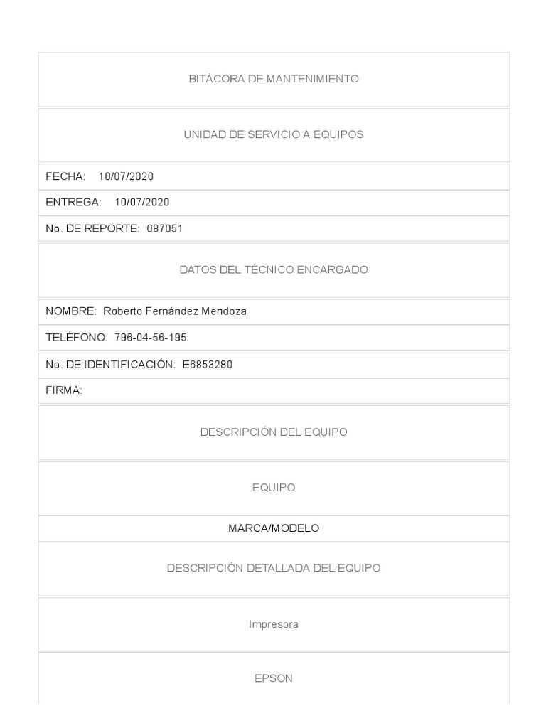 Bitácora De Mantenimiento En Word Y Excel – SYDT