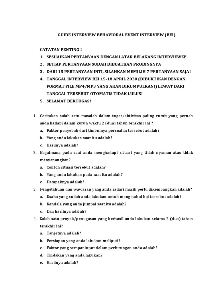 Guide Interview Behavioral Event Interview | PDF