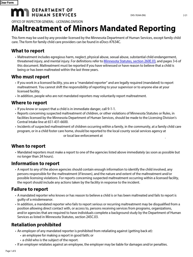 Maltreatment of Minors Mandated Reporting: What To Report | PDF | Child ...
