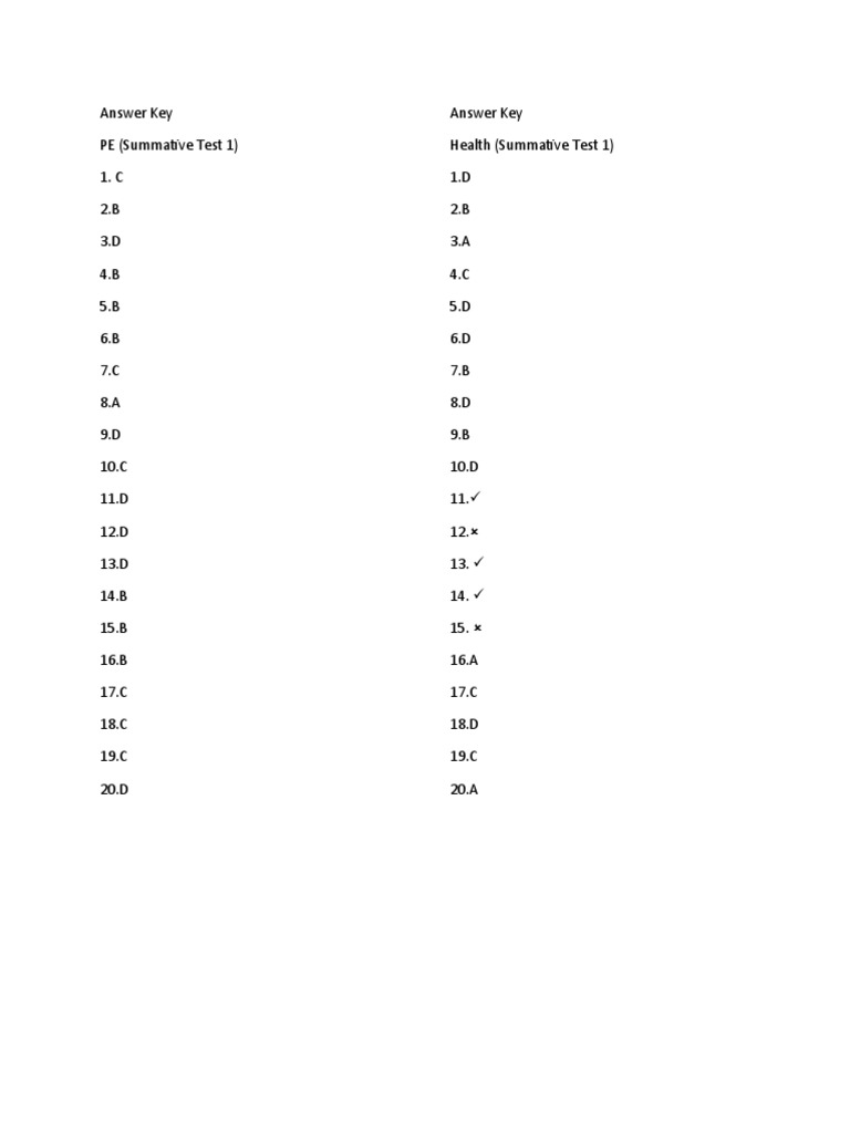 Answer Key PE and HEALTH 1st Summative | PDF