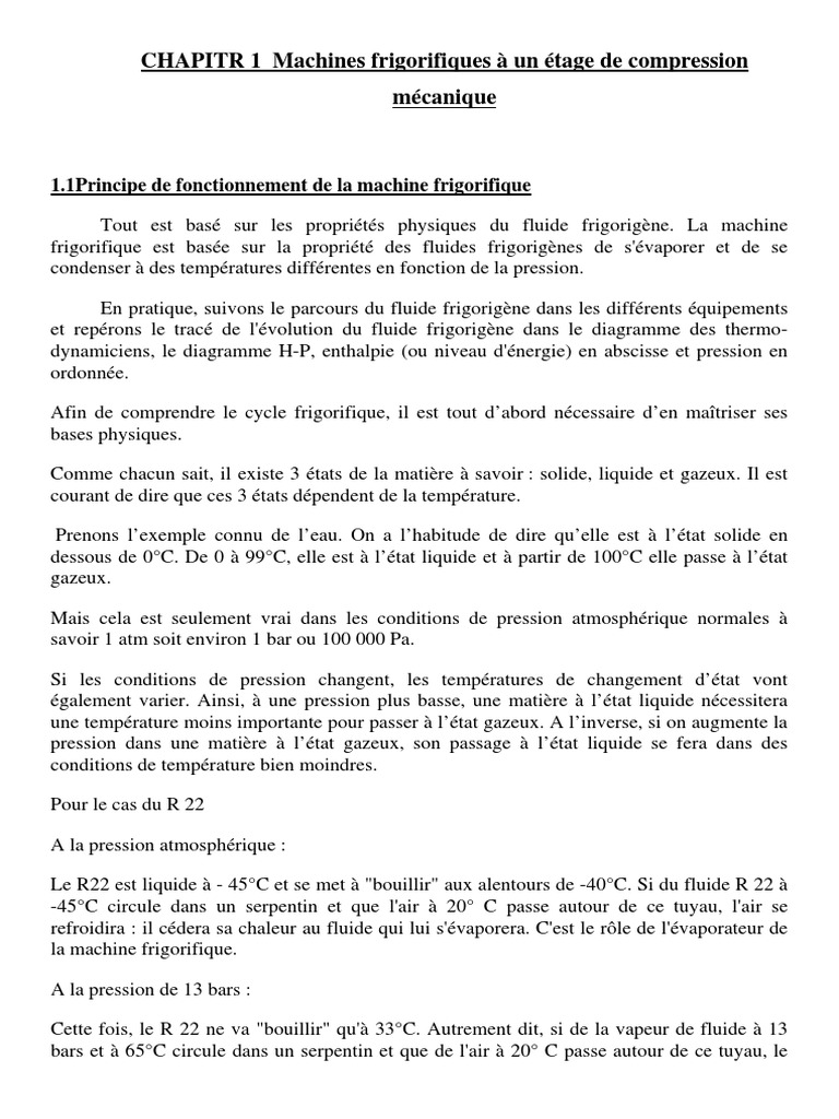 Machines frigorifiques : fonctionnement et principes | PDF | Transfert ...
