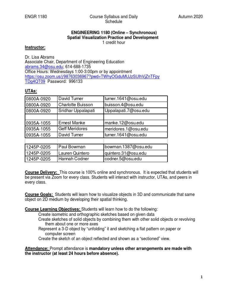 AU20 - ENGR 1180 Syllabus v2 | PDF | Academic Dishonesty | Accessibility