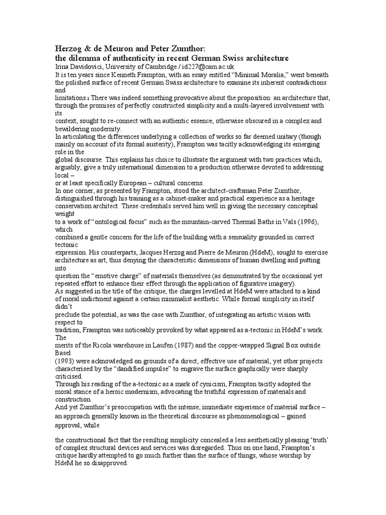 Herzog-&-de-Meuron-dilemma Authenticity | PDF | Philosophical Theories ...