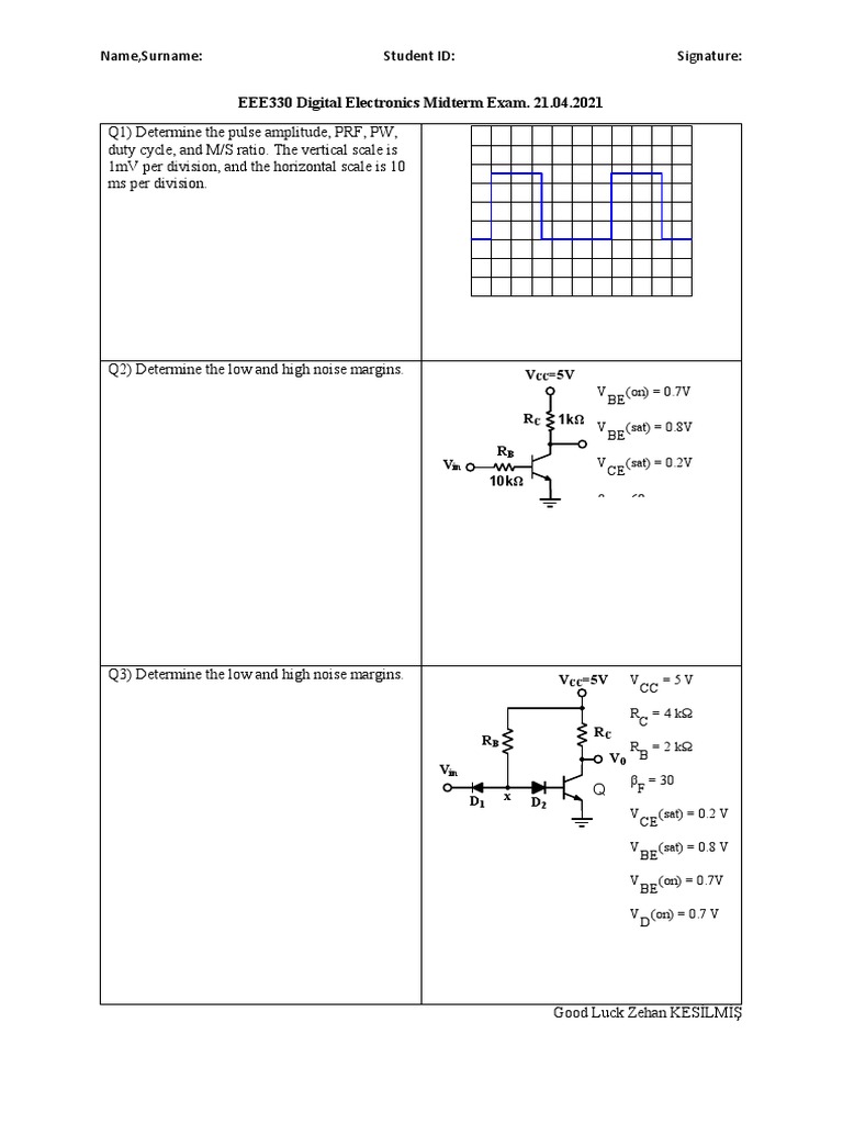 Digital Electronics Midterm Exam Guide | PDF | Electromagnetism ...
