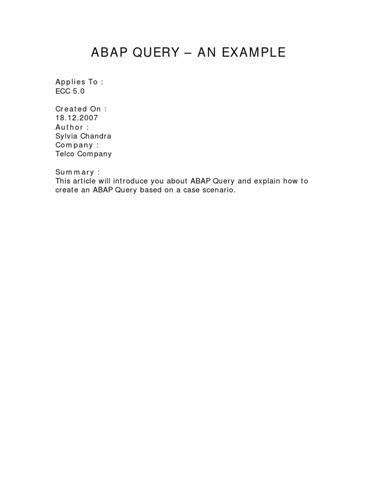 Abap Query - An Example: Applies To | PDF | Computers