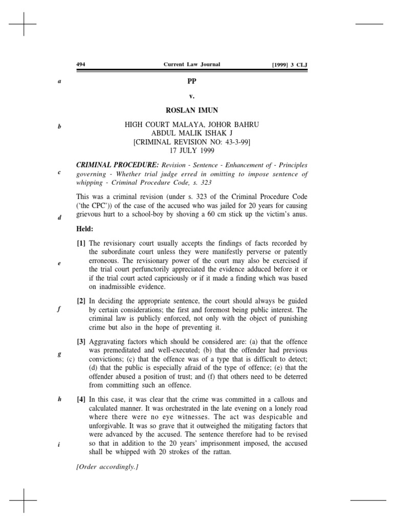 CRIMINAL PROCEDURE: Revision - Sentence - Enhancement of - Principles ...