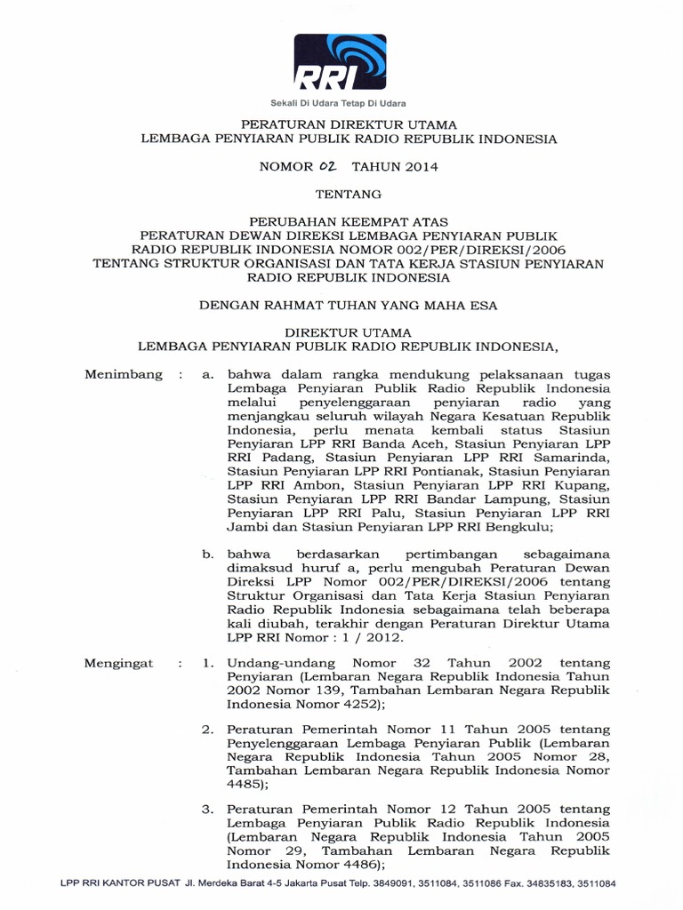 Jabatan Rri Seluruh Stasiun 14perdirut002 | PDF