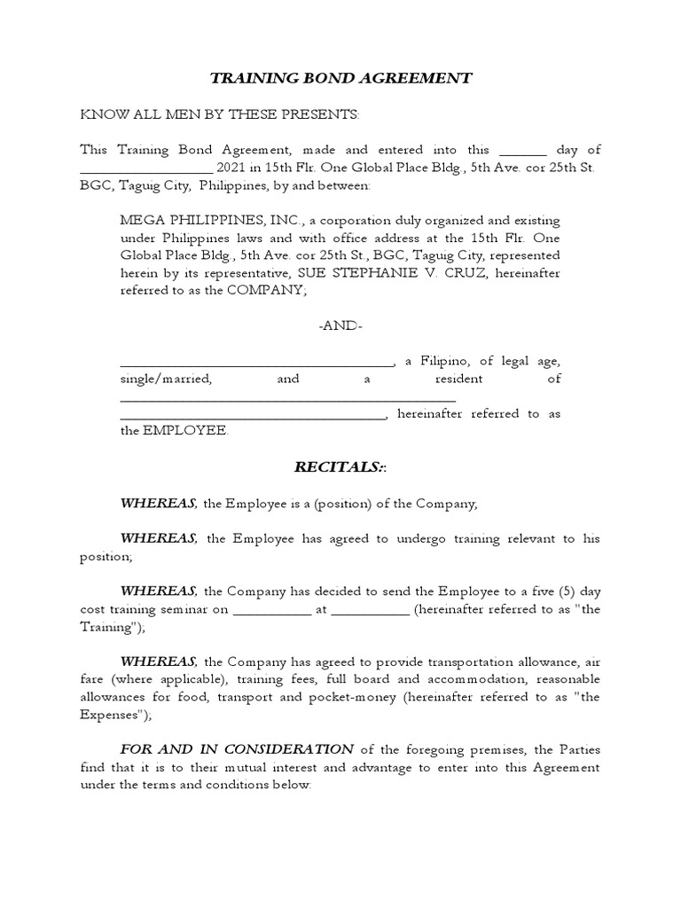 Training Bond Agreement | PDF | Damages | Employment