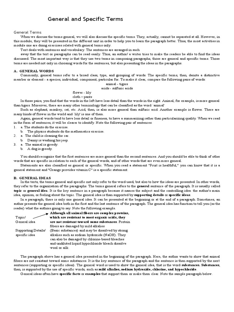 General and Specific Terms | PDF | Sodium Hydroxide | Bleach