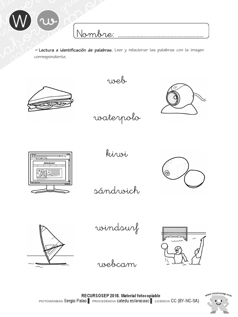 Taller Lectoescritura Recursosep Letra W Actividades | PDF ...