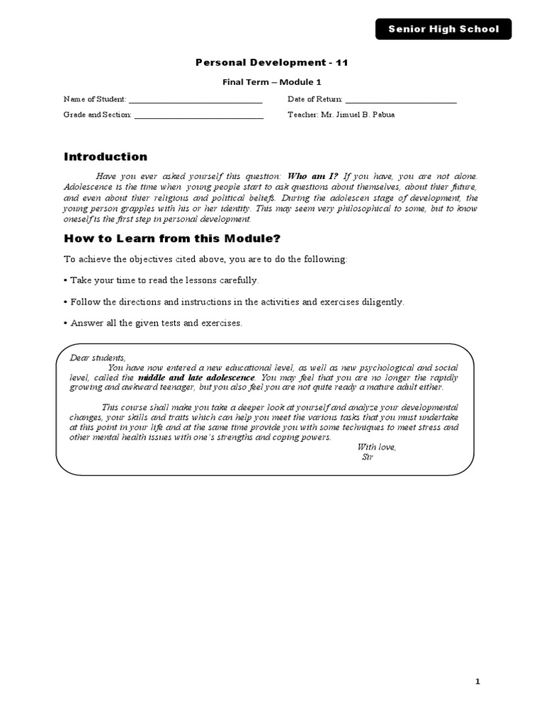 Module 1 (PerDev) | PDF | Attitude (Psychology) | Affect (Psychology)