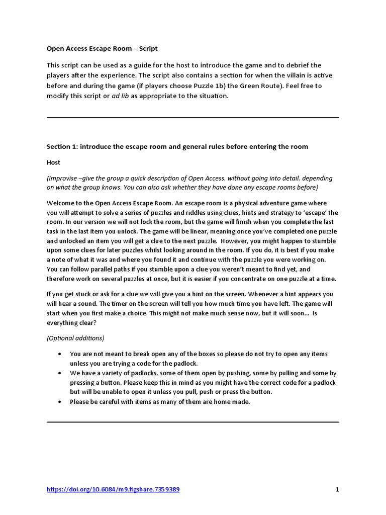 Open Access Escape Room - Script | PDF | Open Access | Leisure