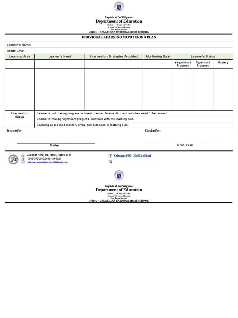 Department of Education: Individual Learning Monitoring Plan | PDF ...