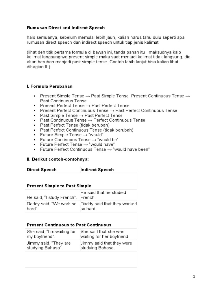 Direct Indirect Speech | PDF | Languages Of The United Kingdom ...