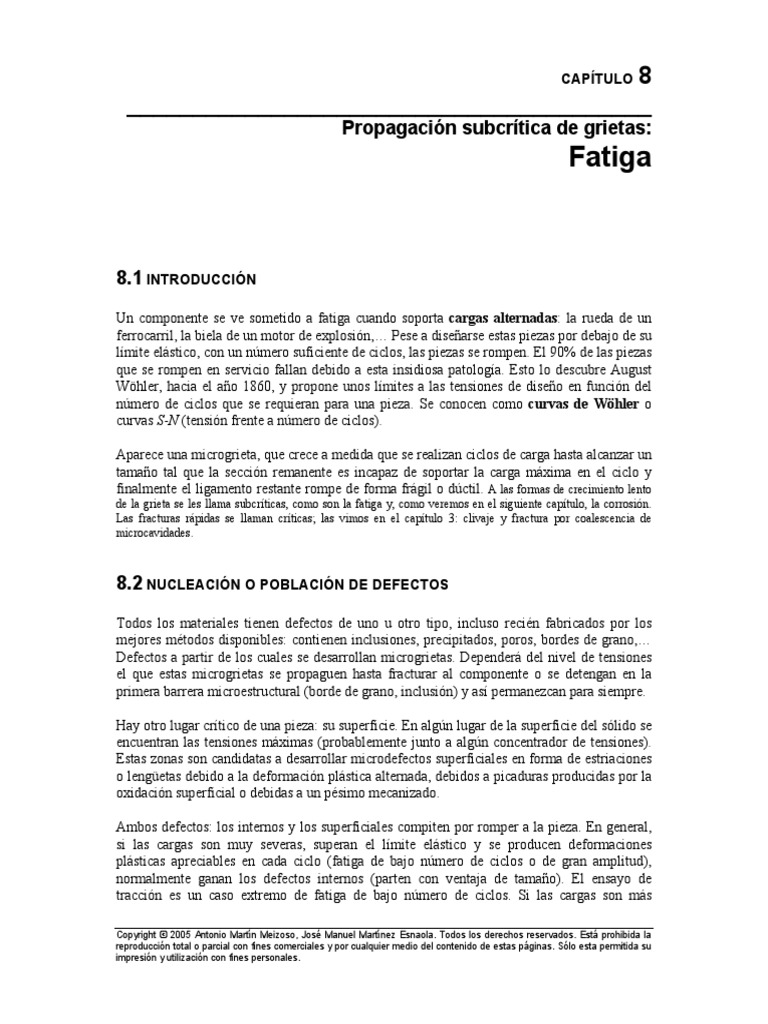 Capitulo 8. Propagacion Subcritica de Grietas - Fatiga | PDF | Fatiga (material) | Fractura