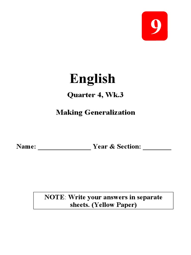English: Quarter 4, Wk.3 Making Generalization | PDF | Infection | Pandemic