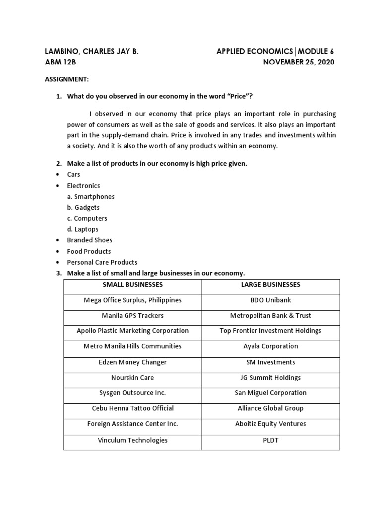 Applied Economics - Module 6 (Assignment) | PDF | Business | Social Science