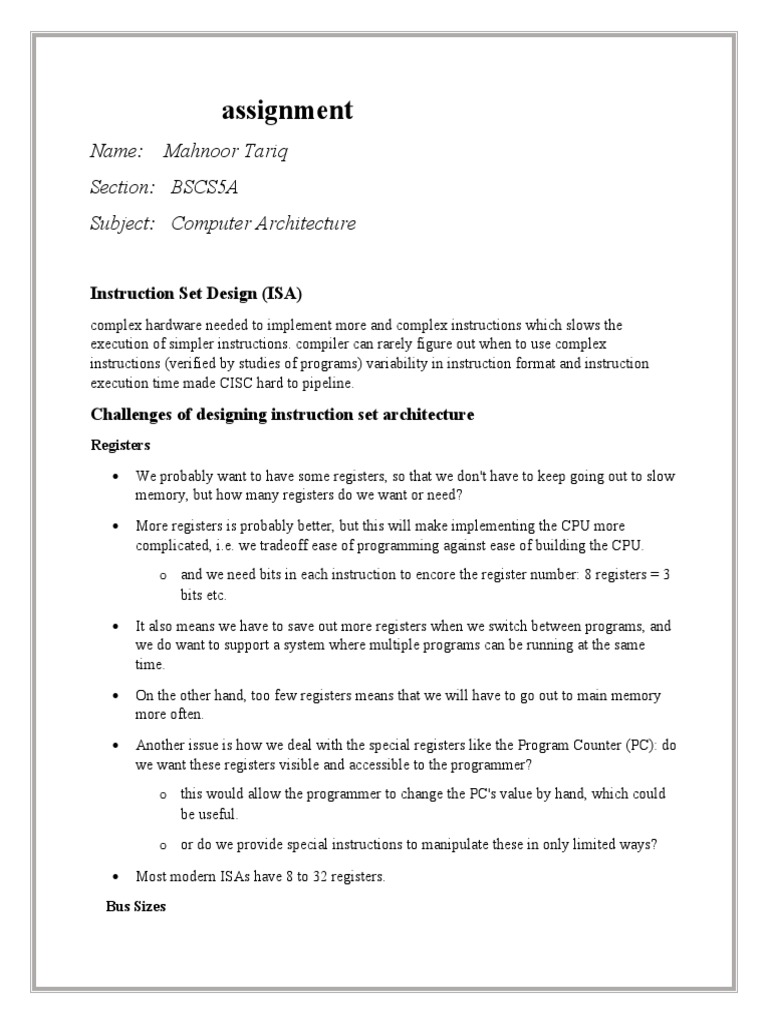 Mahnoor Tariq CA ASSIGNMENT | PDF | Central Processing Unit | Bit