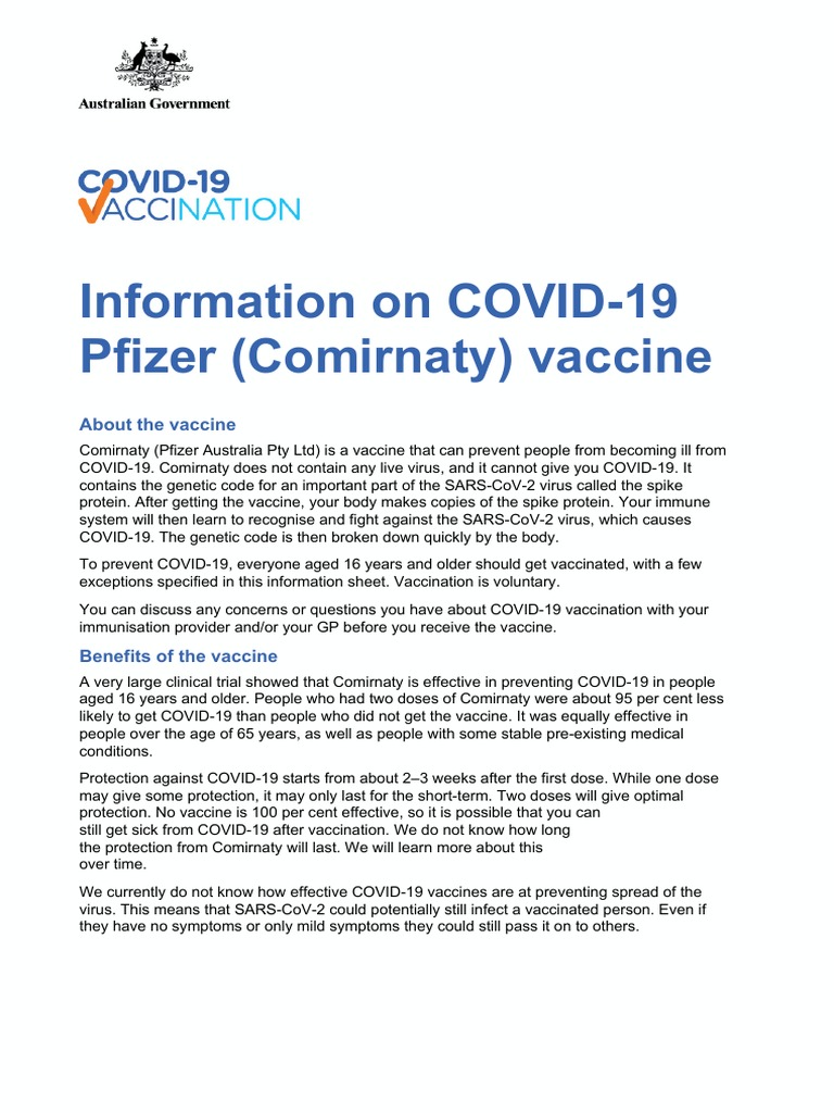 Information On COVID-19 Pfizer (Comirnaty) Vaccine | PDF | Vaccines ...
