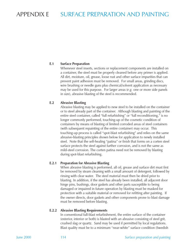Appendix E: Surface Preparation and Painting | PDF | Abrasive | Corrosion