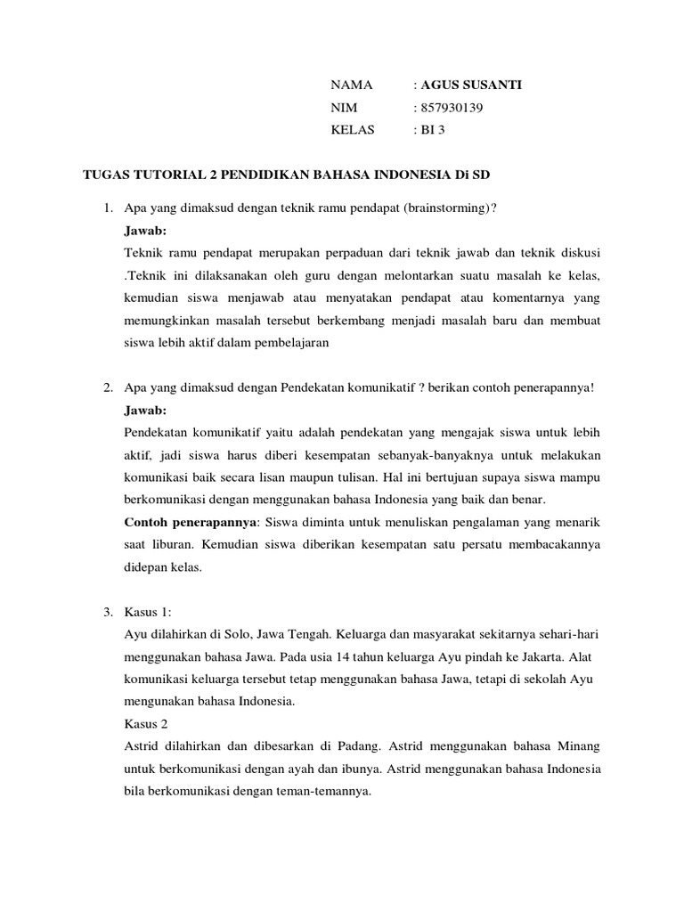 TT2 PDGK4204 PBI Di SD - AGUS SUSANTI - 857930139 - BI SEM 3 | PDF