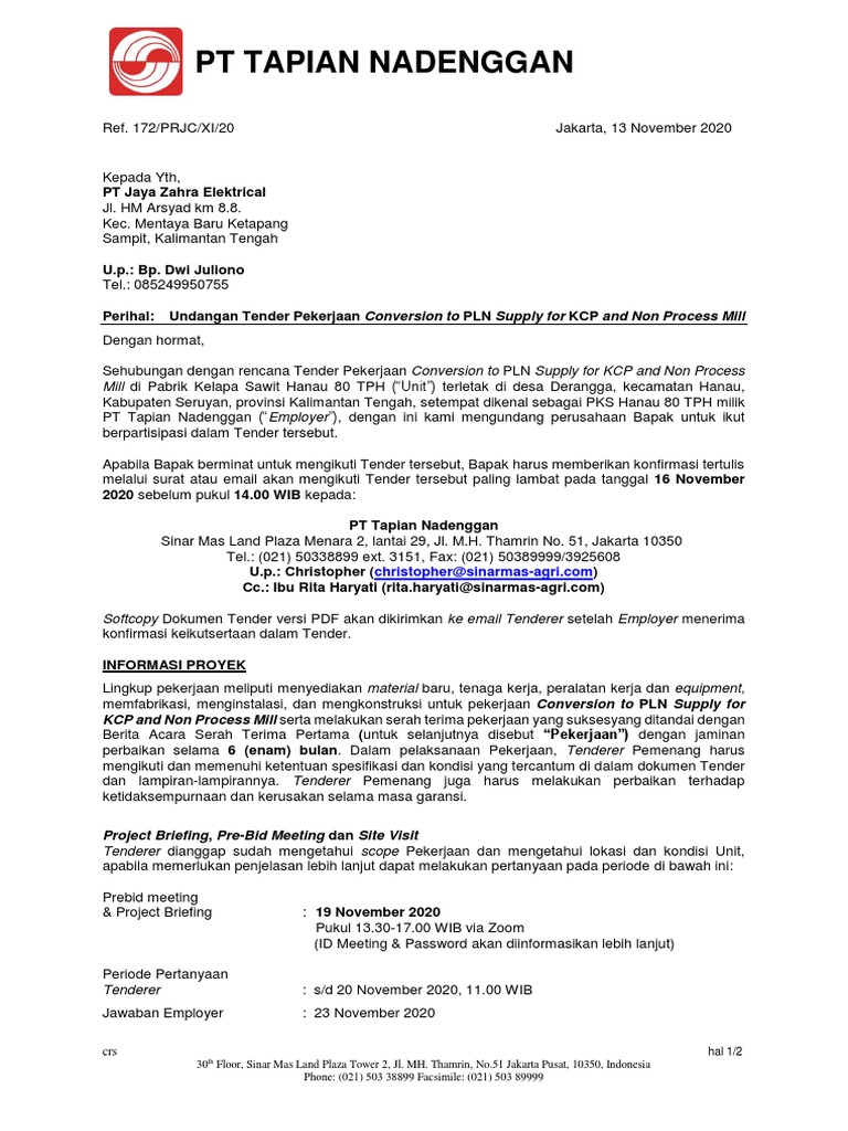 172 Undangan Tender - HNAM Conversion To PLN - Rev - JZE - RH-AH | PDF