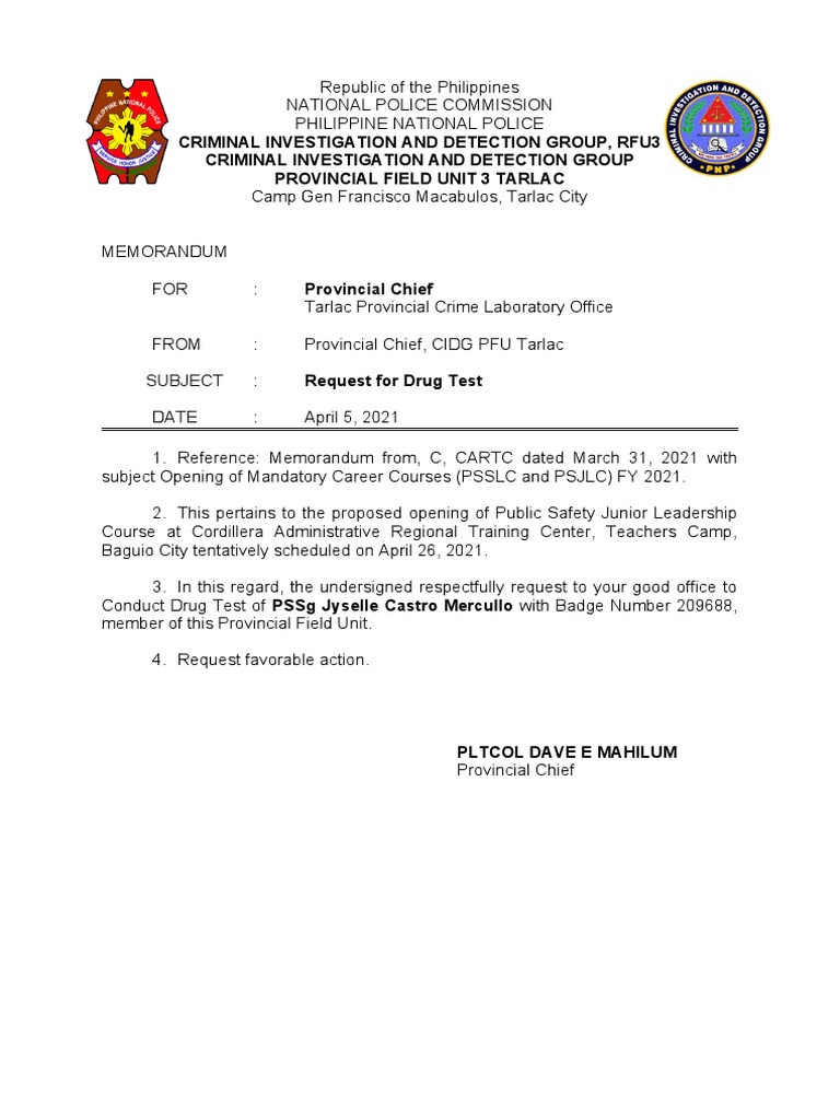 Request For Drug Test | PDF