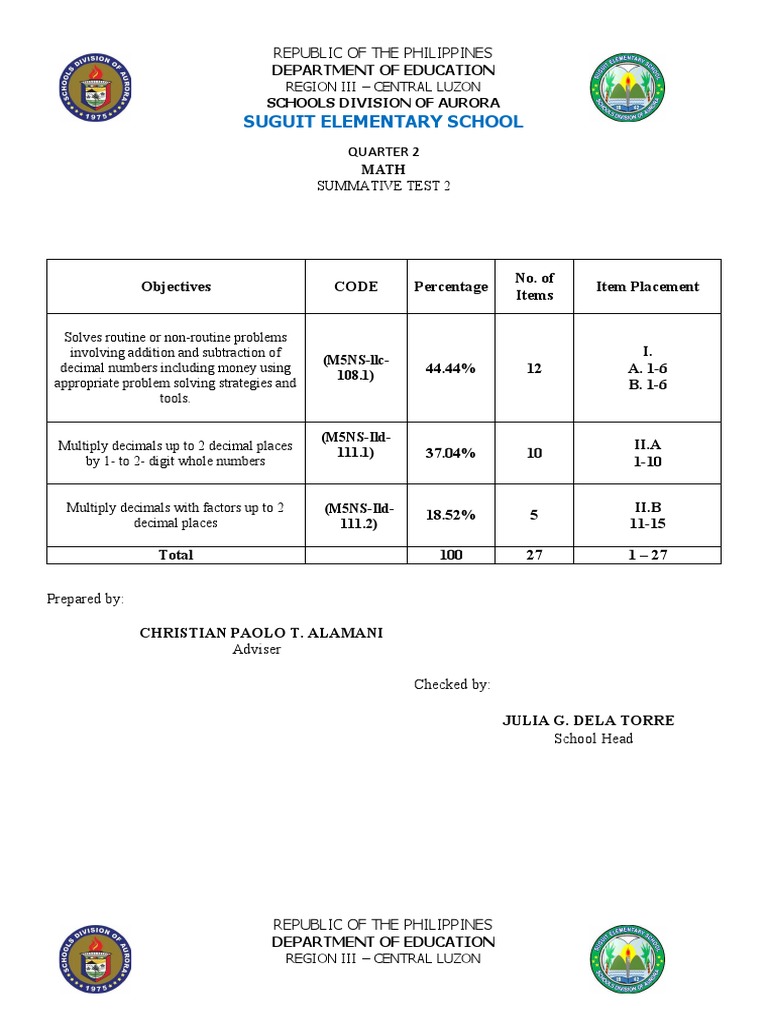 ST 2 Gr. 5 Math With Tos | PDF | Teaching Mathematics | Science