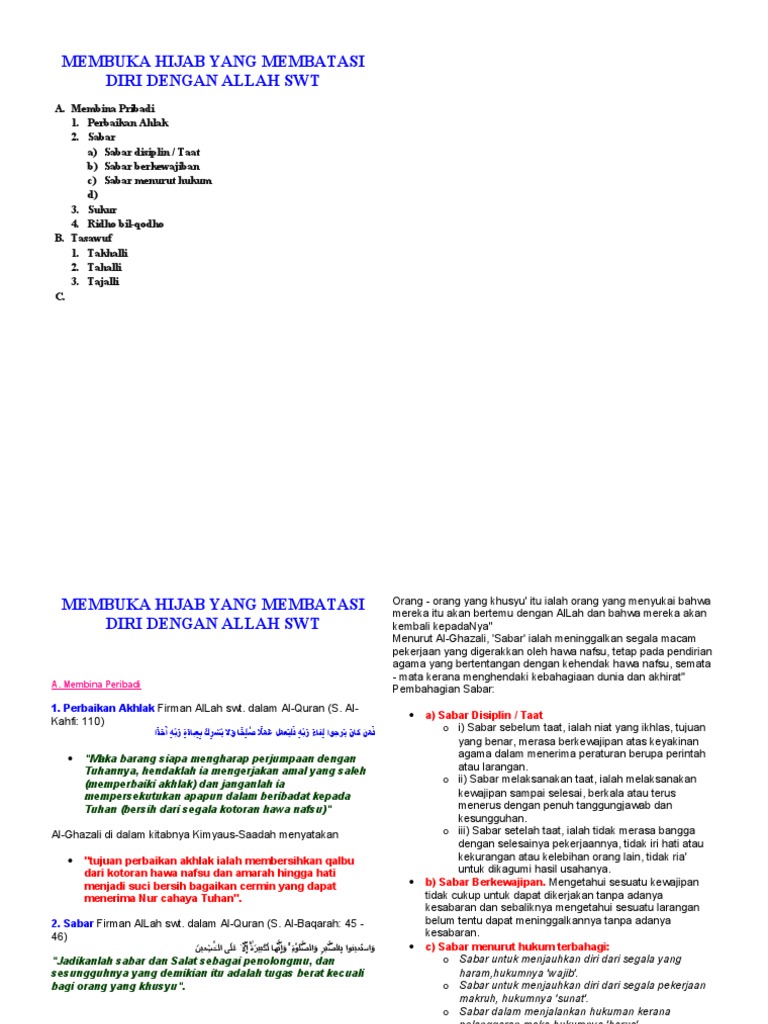 Membuka Hijab Yang Membatasi Diri Dengan Allah SWT | PDF