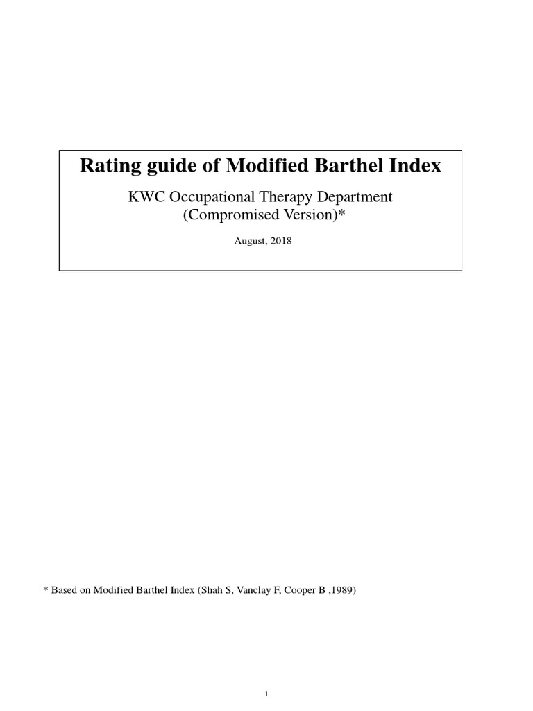 KWC Rating Guide of Modified Barthel Index - Aug 2018 Clean Version | PDF | Urinary Incontinence ...