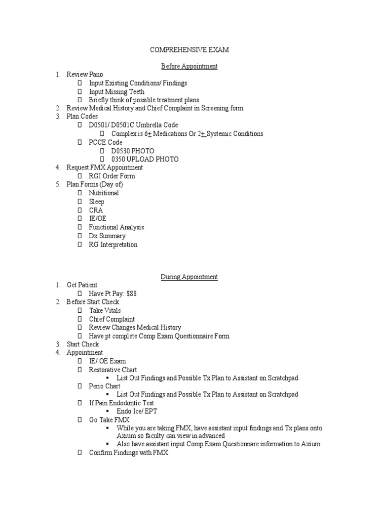 Comprehensive Exam Appointment Checklist | PDF