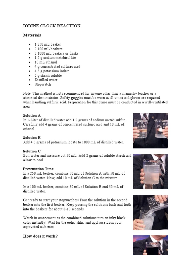 Iodine Clock Reaction | PDF | Solution | Chemical Reactions