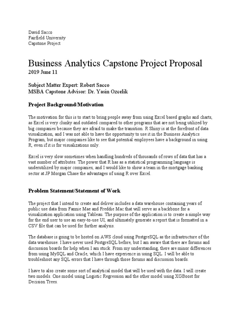 Business Analytics Capstone Project Proposal | Download Free PDF | Loan ...