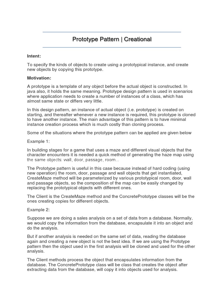 Prototype Pattern - Creational: Intent | PDF | Class (Computer Programming) | Method (Computer ...
