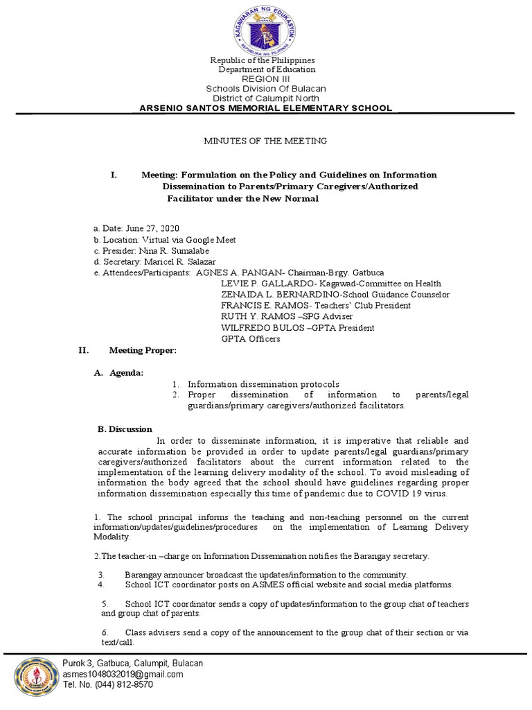 MINUTES-Formulation On The Policy and Guidelines On Information | PDF ...