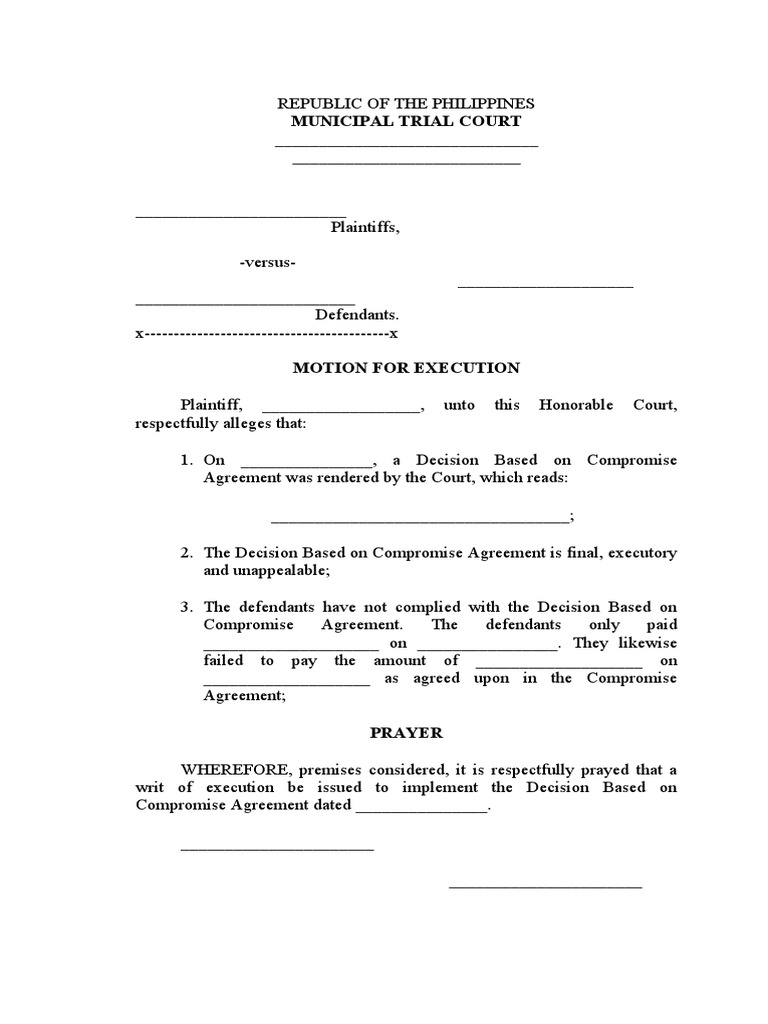 Motion For Execution (Small Claims) | PDF