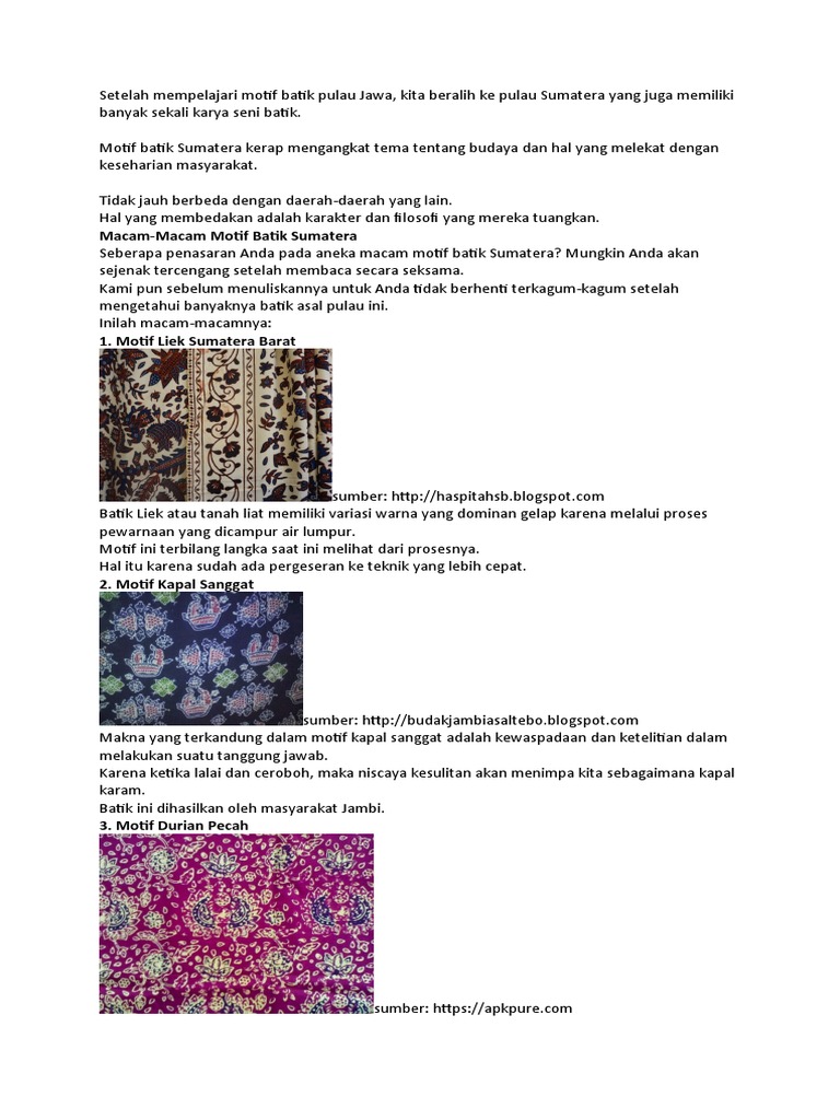 Ragam Motif Batik Sumatera dan Maknanya | PDF