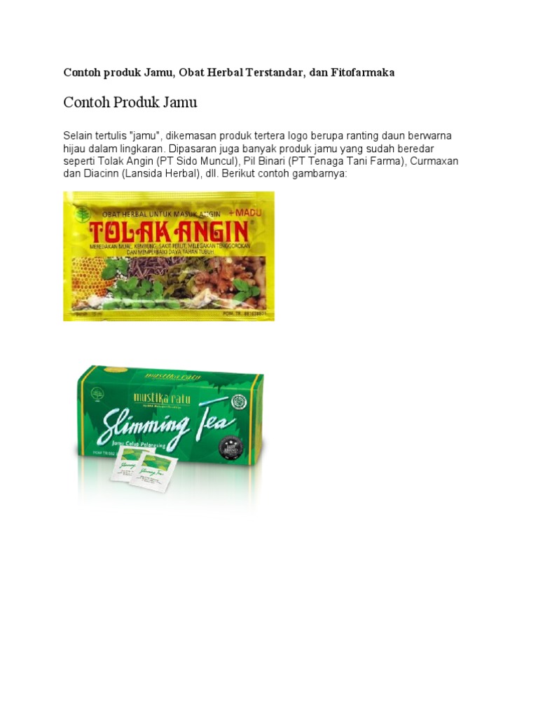 Contoh Produk Jamu, Obat Herbal Terstandar, Dan Fitofarmaka | PDF