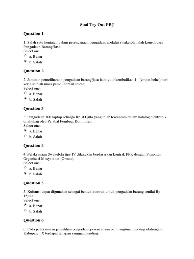 Soal Try Out PBJ 2021 | PDF