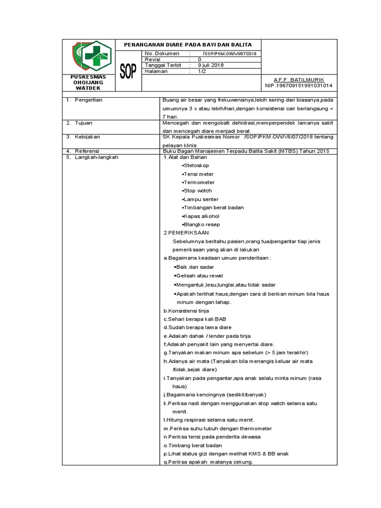 Sop Diare Pada Bayi Dan Balita | PDF | Kesehatan Holistik