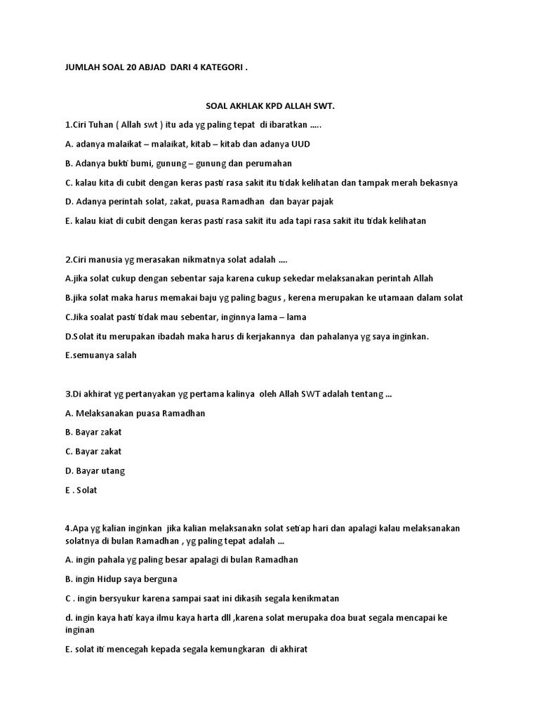 Soal Akhlak untuk Pesantren Kilat | PDF