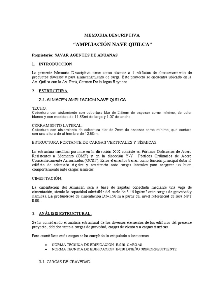 Memoria Descriptiva - ALMACEN | PDF | Fundación (Ingeniería) | Hormigón